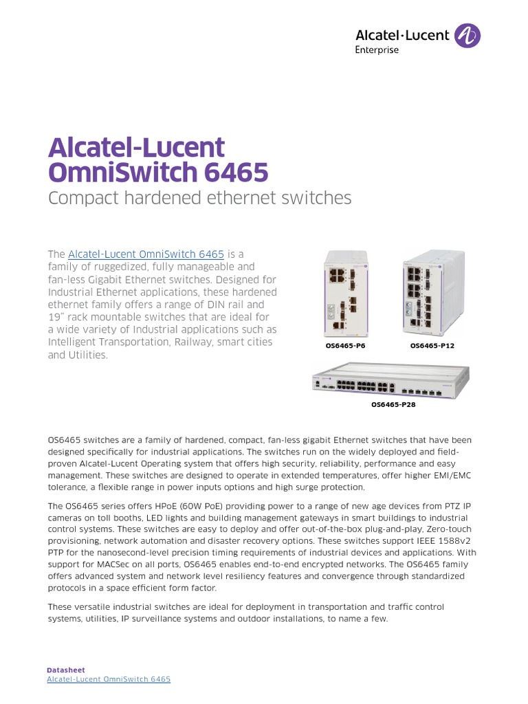 Alcatel-Lucent Omniswitch 6465: Compact Hardened Ethernet Switches | Download Free PDF | I Pv6 ...