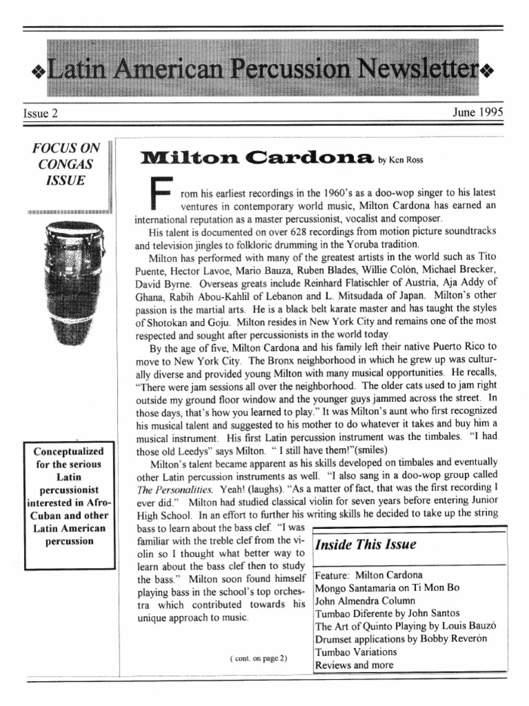 Rwi LT (Oxr Ca, Rdona,: Focus On Congas Issue | PDF | Performing Arts | Cuban Music