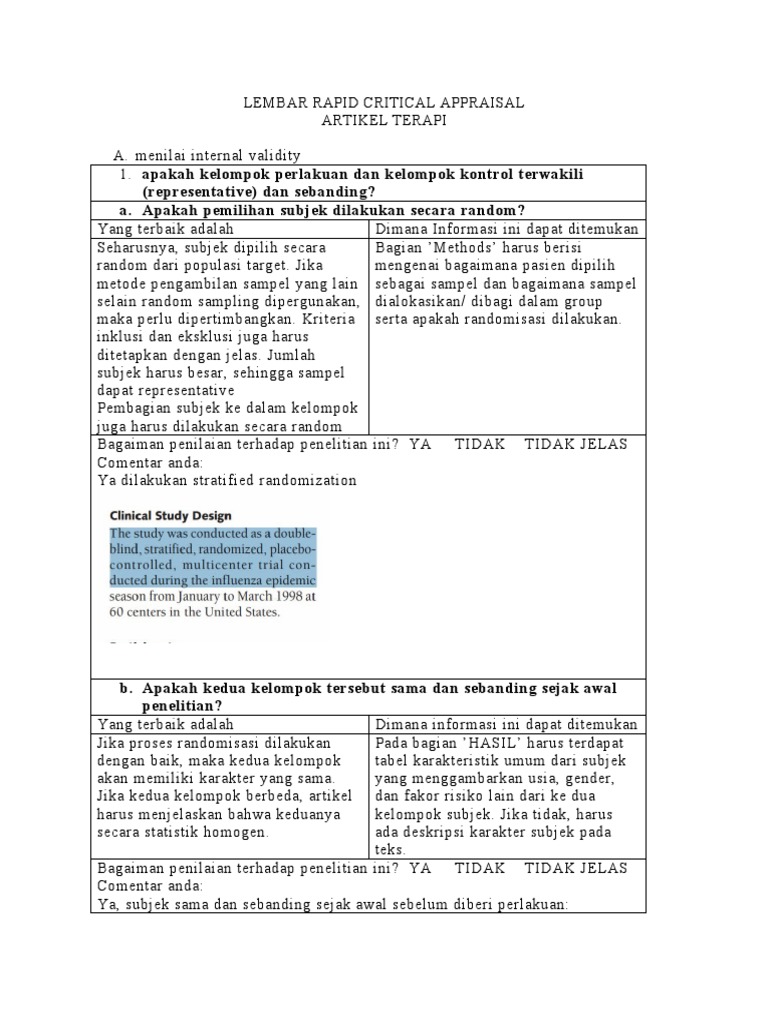 Lembar Rapid Critical Appraisal Terapi Contoh | PDF