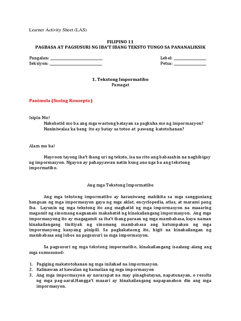 Pagbasa at Pagsusuri Modules | PDF