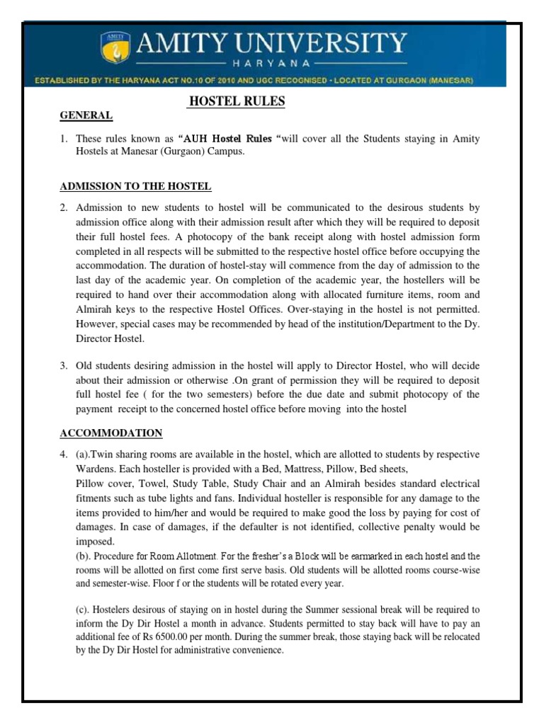 Hostel Rule Book | PDF | Restaurants | Cafeteria