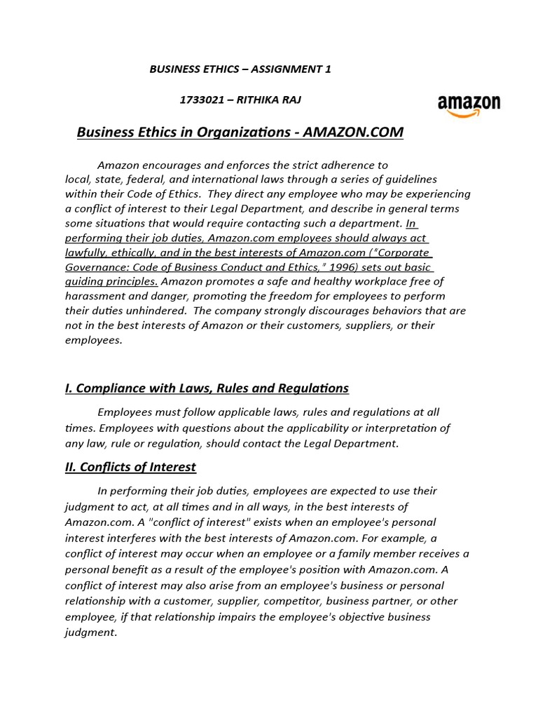 Be-1 Business Ethics - Amazon | PDF | Insider Trading | Employment