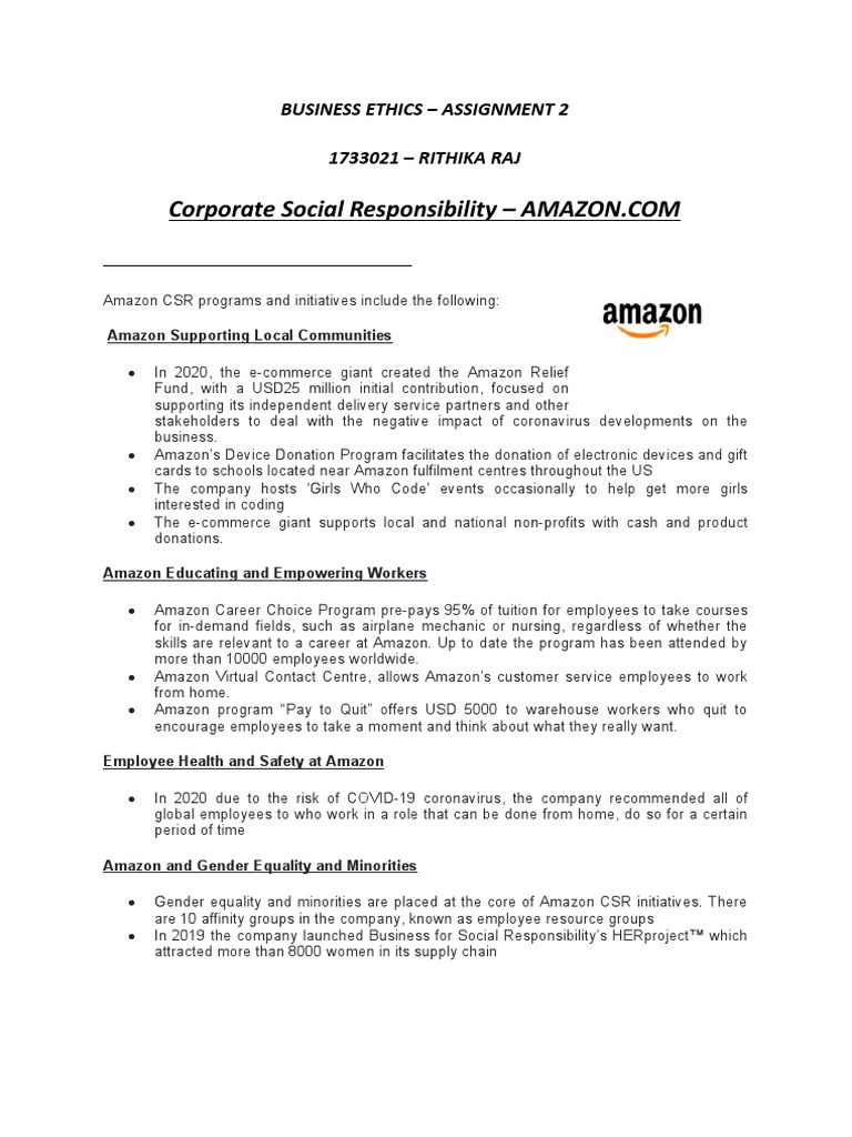 BE-2 Corporate Social Responsibility AMAZON PDF | PDF | Corporate Social Responsibility | Recycling