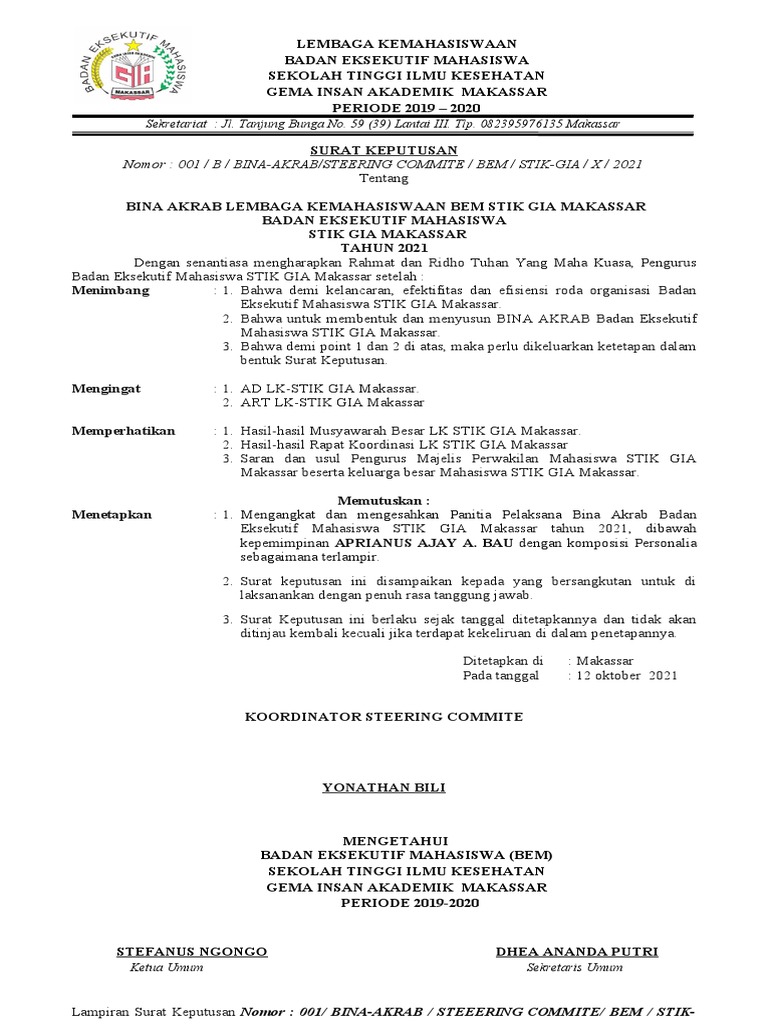 Surat Keputusan Bina Akrab 2021 | PDF