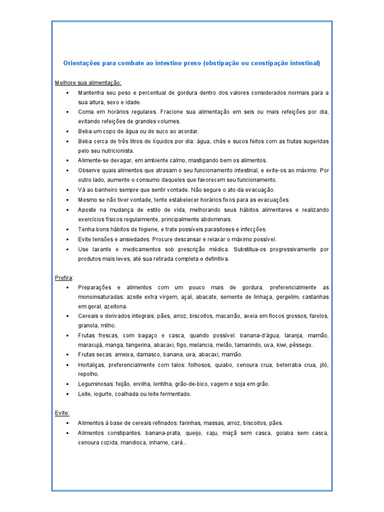 Constipação Ou Obstipação Intestinal | PDF | Prisão de ventre | Alimentos