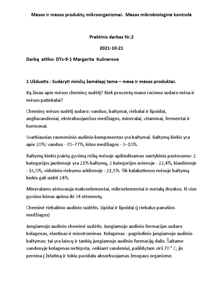 Mėsos Ir Mėsos Produktų Mikroorganizmai - Uzduotis | PDF