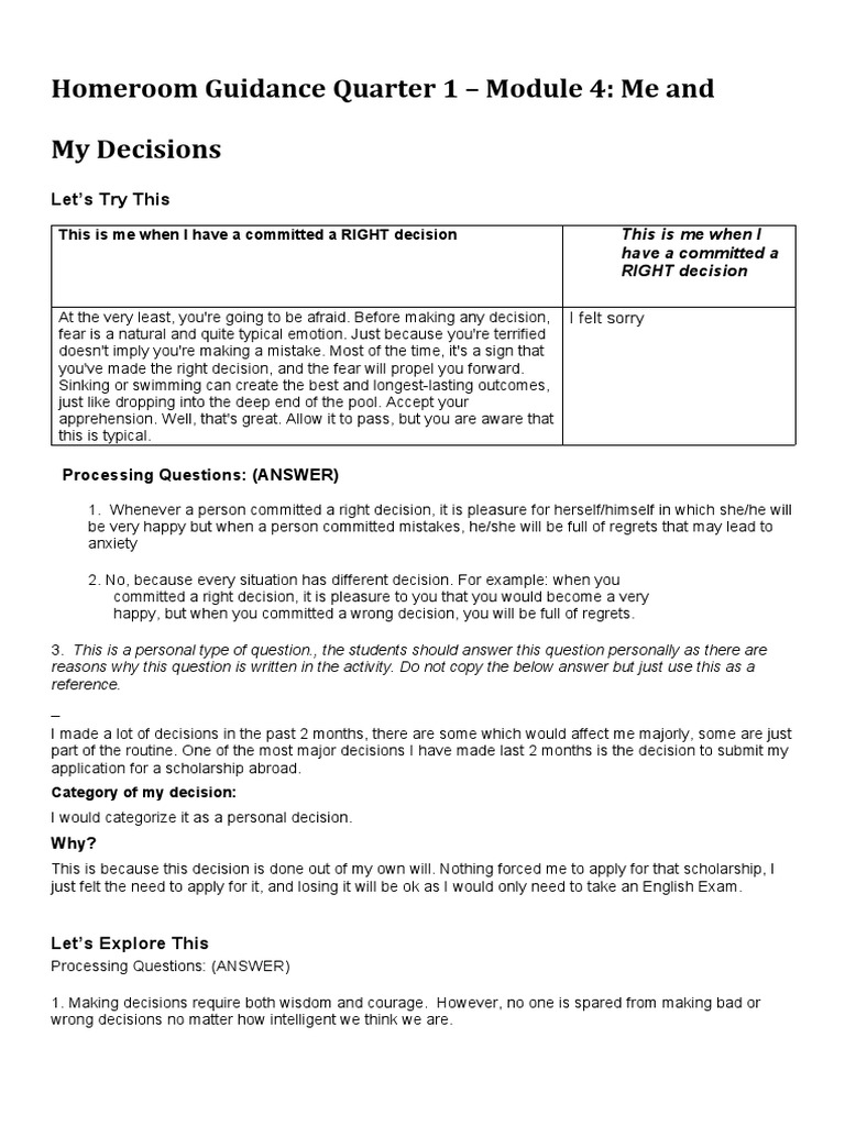 HGP Grade 11 Module 4 (Ejboy) | PDF | Decision Making | Behavioural Sciences