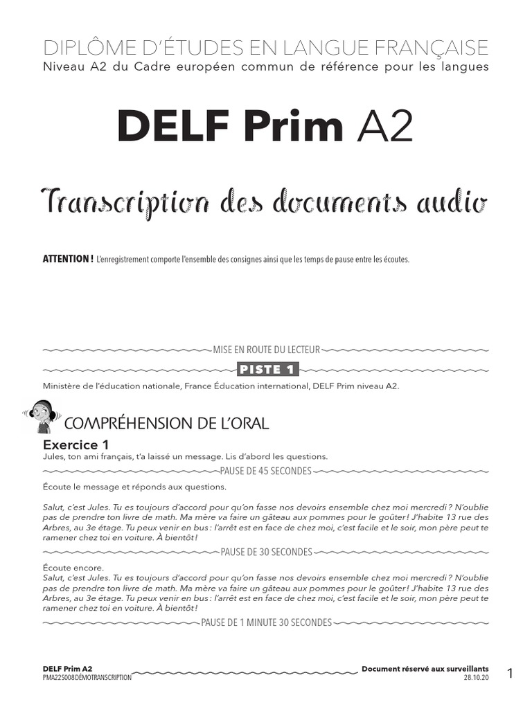 DELF Prim A2 : Compréhension et Écriture | PDF