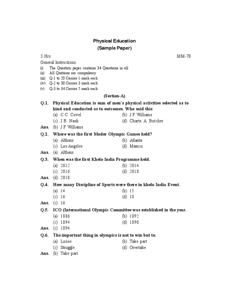 Physical Education (Sample Paper) | PDF | Human Body | Circulatory System