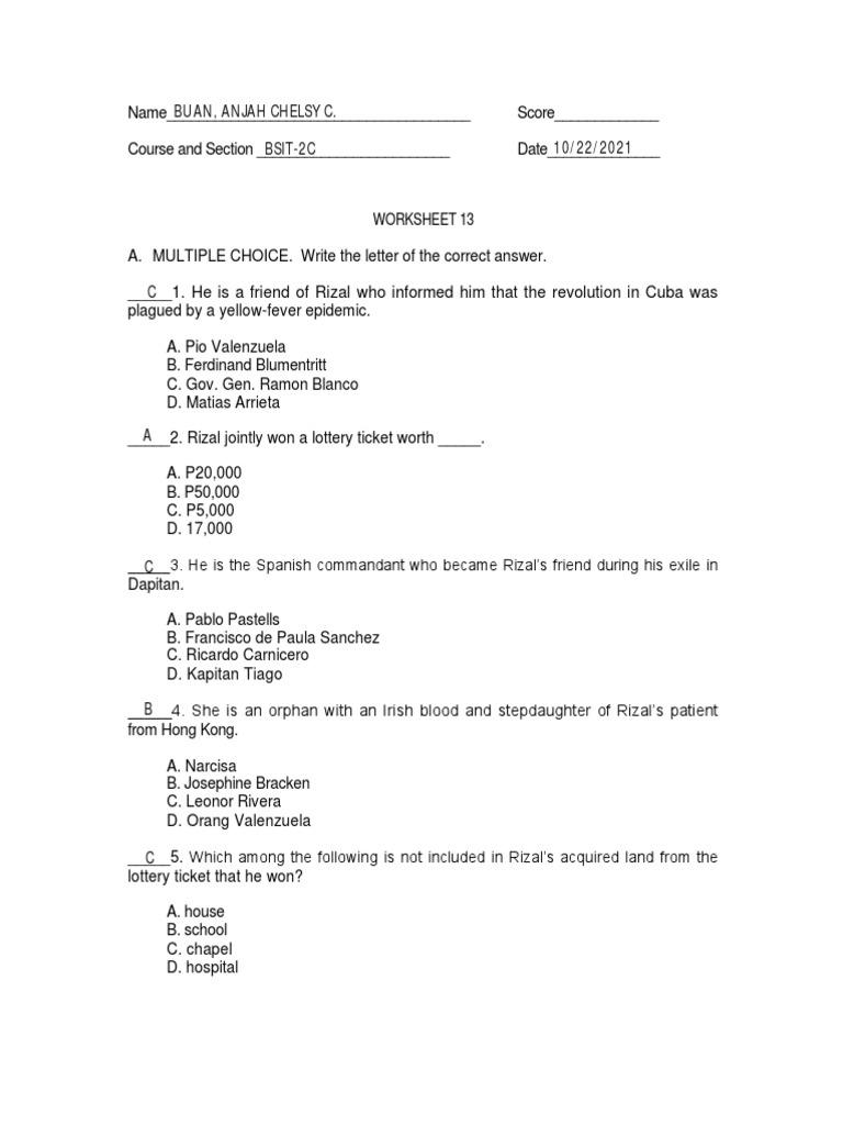 BUAN (Lesson 5 Worksheet 13-15) | PDF | Philippines