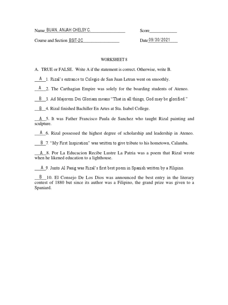 BUAN-Lesson 4 Worrksheet 8-12 | PDF | Philippines