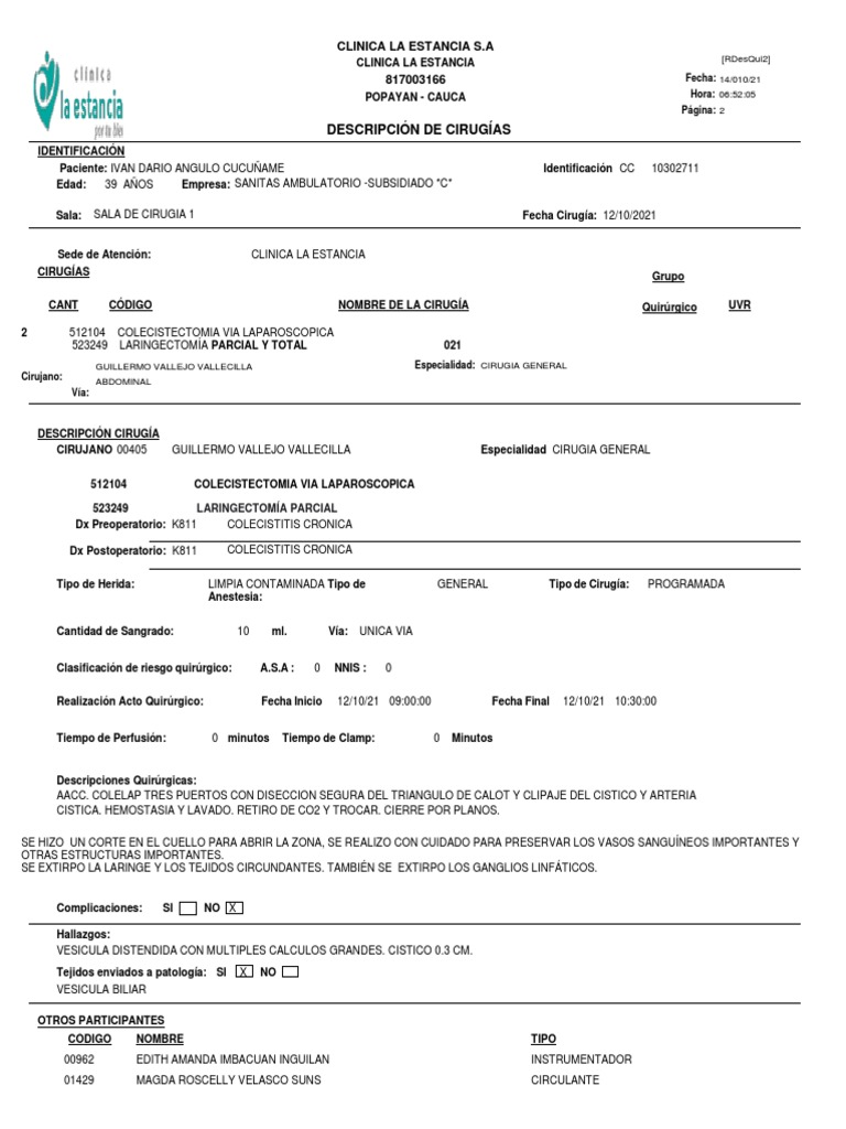 Historia Clinica Ivan Dario Angulo | PDF | Cirugía | Medicina