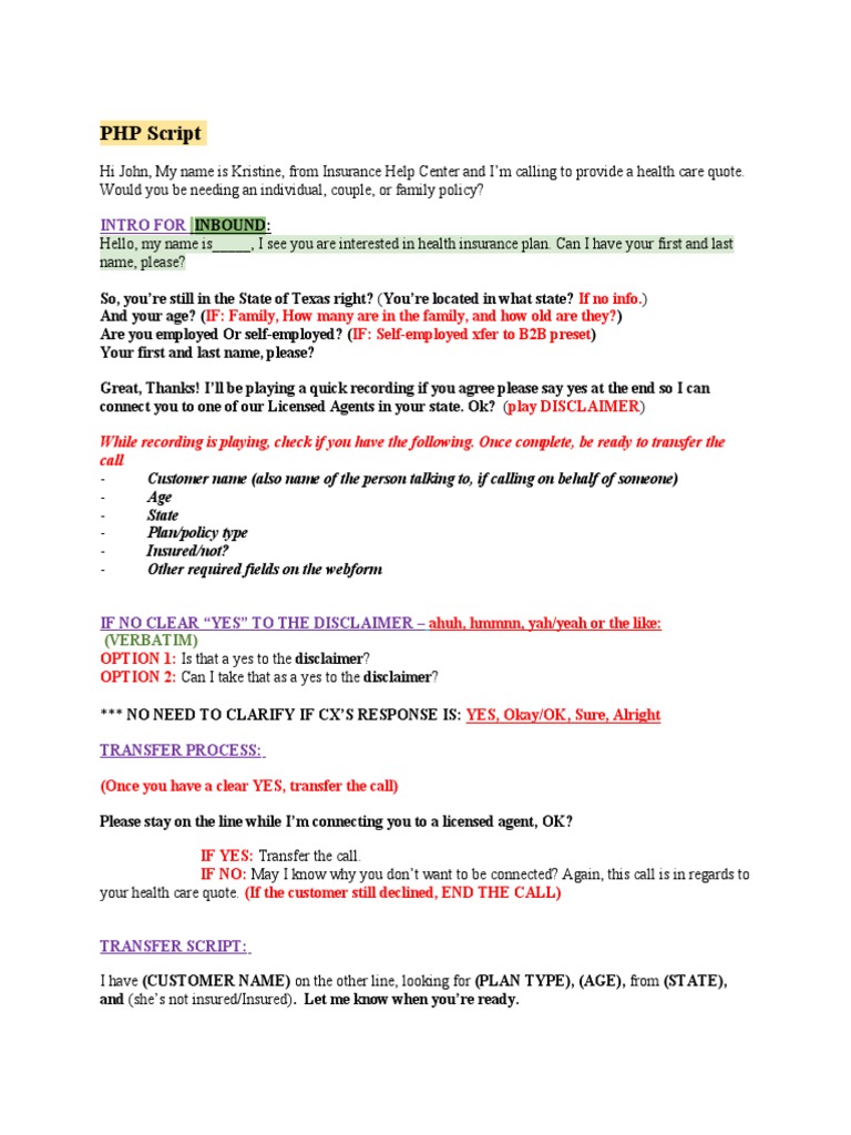 Mock Call Assessment Script 6-3-2020 2 | PDF | Insurance | Health Economics