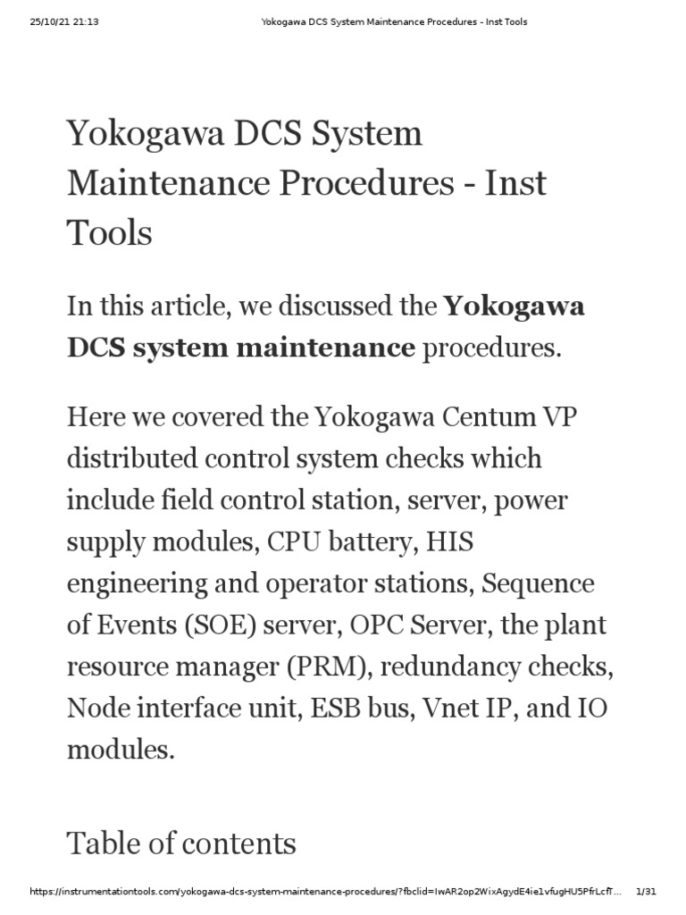 Yokogawa DCS System Maintenance Procedures - Inst Tools | PDF | Direct ...