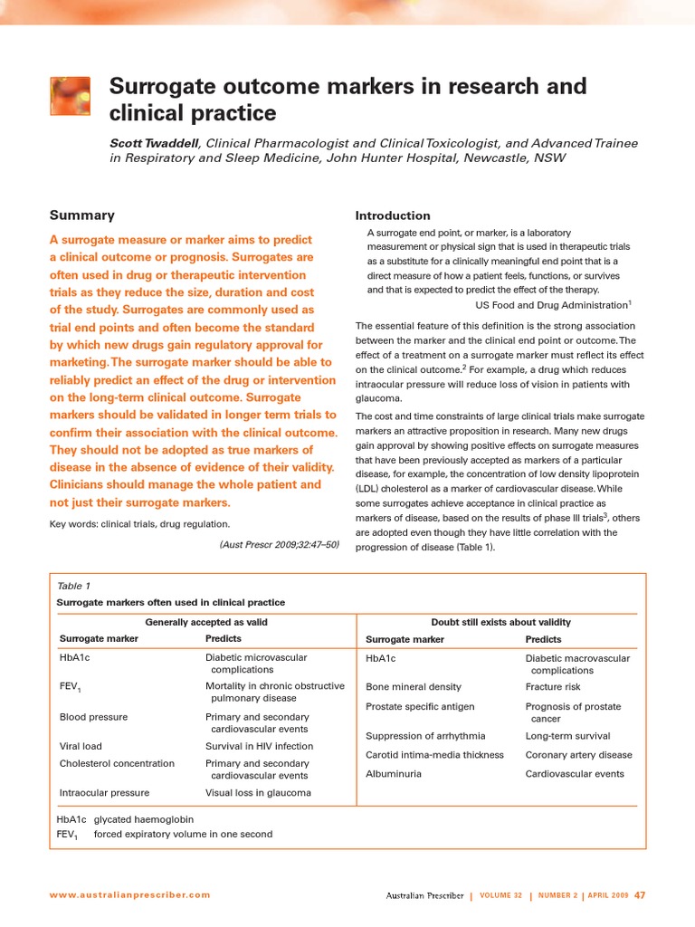 Surrogate Outcome Markers in Research and Clinical Practice | PDF ...