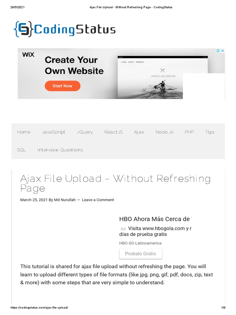 Ajax File Upload - Without Refreshing Page - CodingStatus | PDF | Ajax (Programming) | Internet ...
