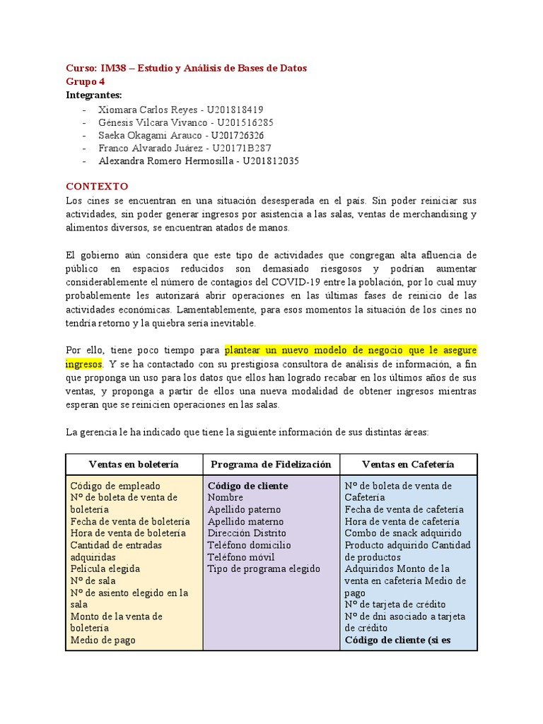 Ejercicio Complementario Sem 9 - Grupo 4 | PDF | Bases de datos | Streaming Media
