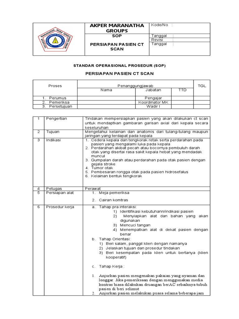 SOP Persiapan CT Scan | PDF