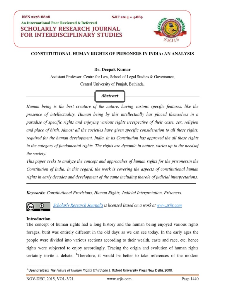 Constitutional Human Rights of Prisoners in India: An Analysis | PDF ...