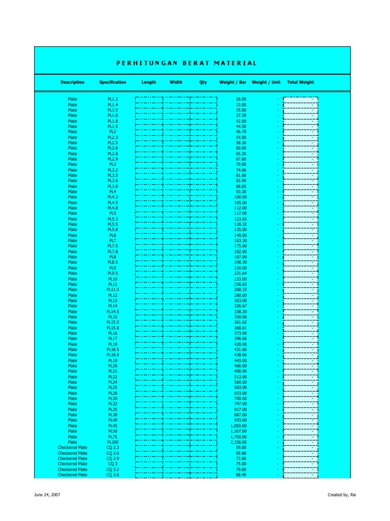 Weight of Calculation | PDF | Iron | Steel