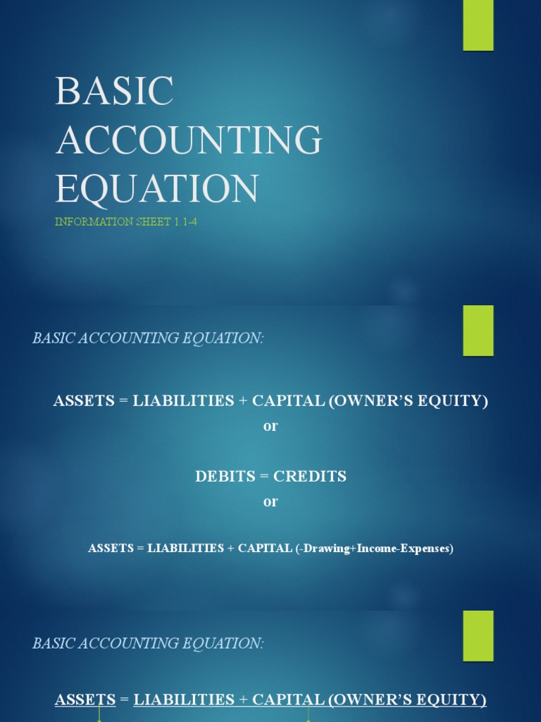 Basic Accounting Equation: Information Sheet 1.1-4 | PDF | Equity ...