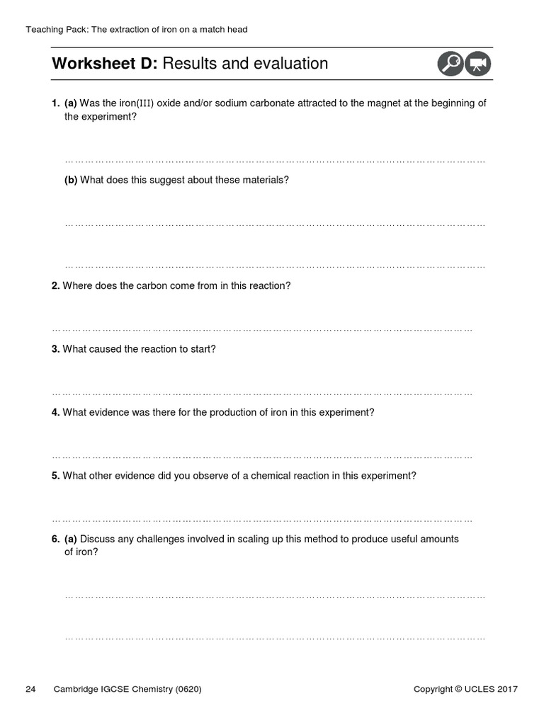 Extraction of Iron On A Match Head Worksheet D | PDF