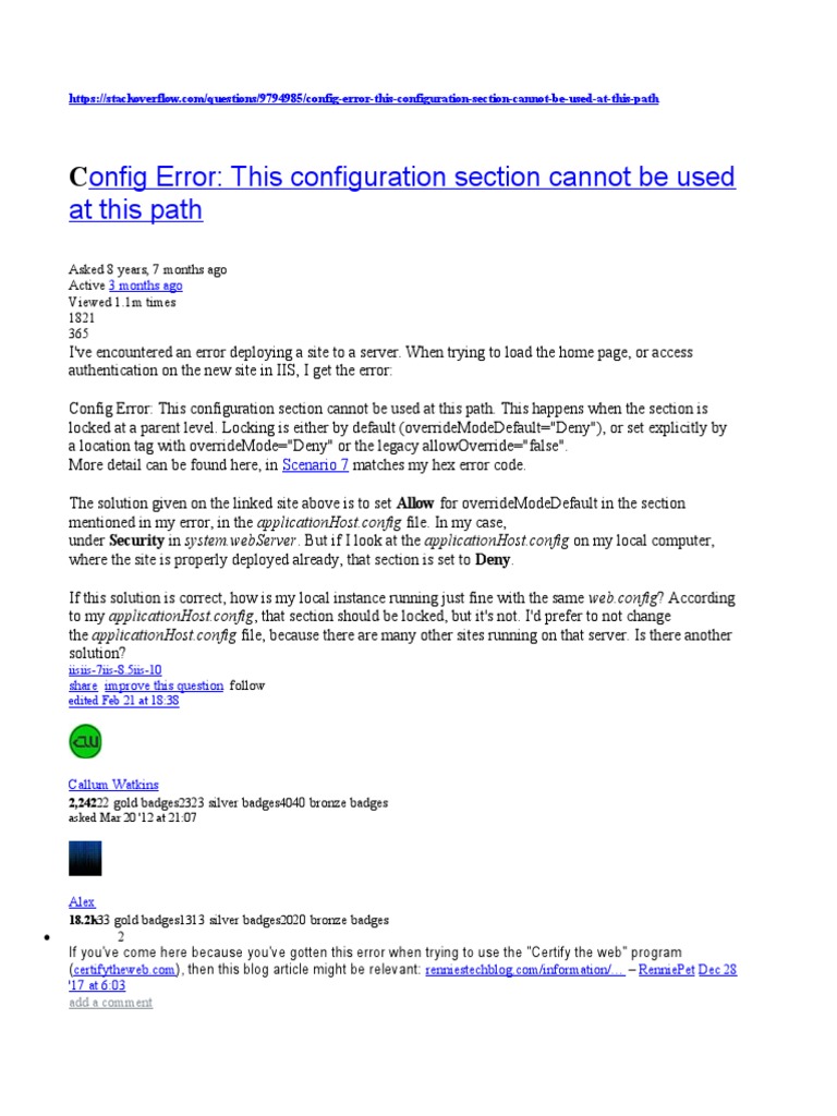 Error - Configuration Section Cannot Be Used at This Part | PDF | Internet Information Services ...