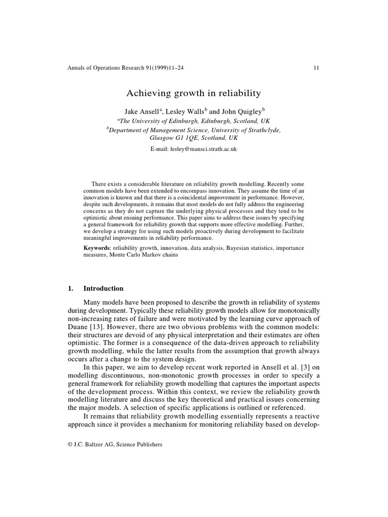 Achieving Growth in Reliability | PDF | Reliability Engineering | System