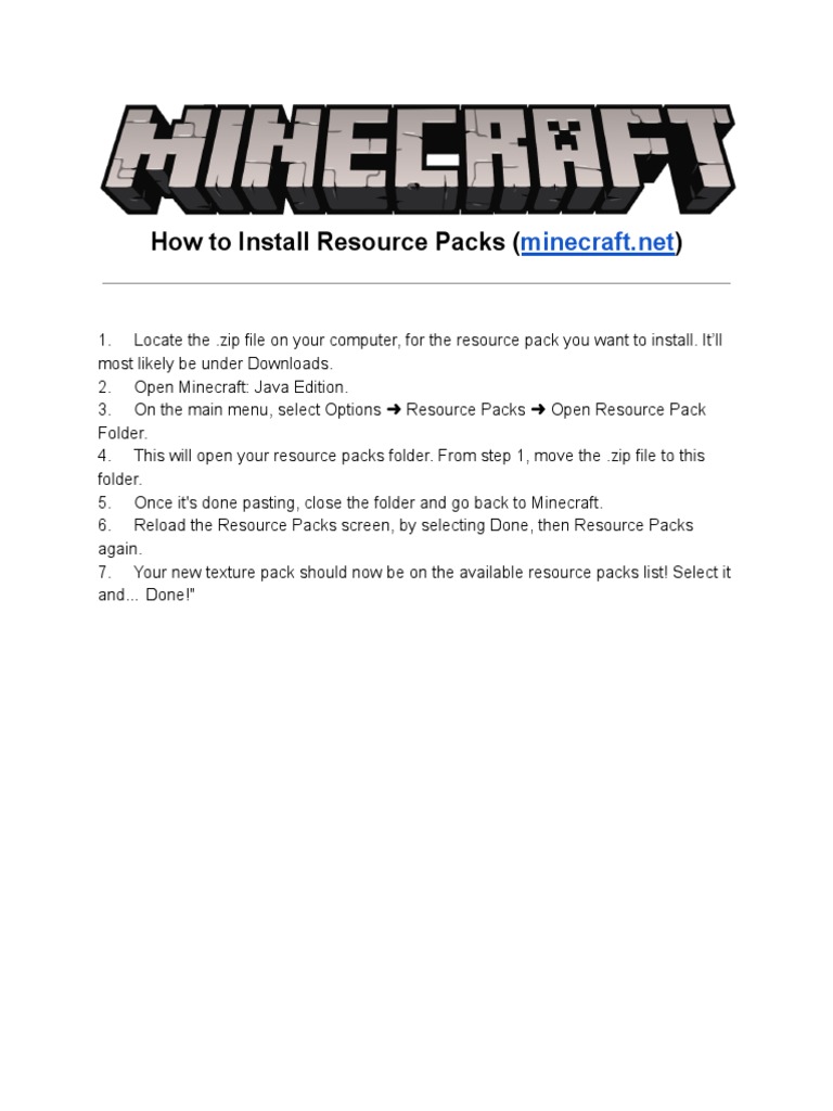 How To Install Minecraft Resource Packs | PDF