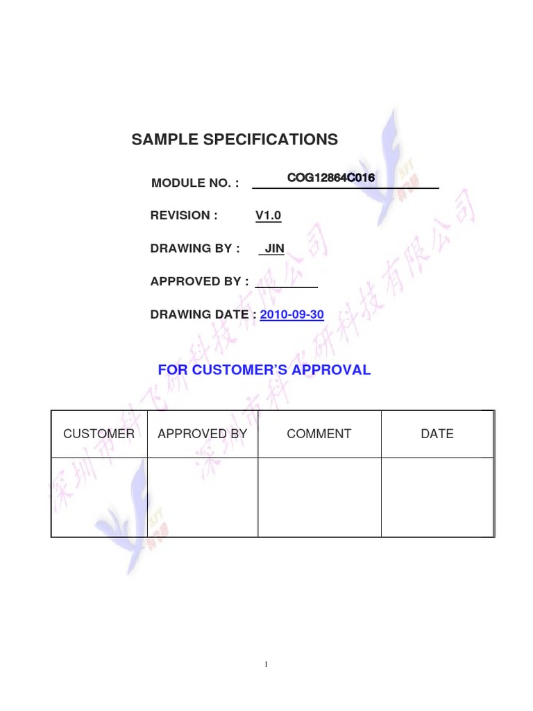Sample Specifications: For Customer'S Approval | PDF | Liquid Crystal ...