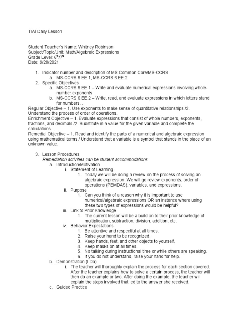 Tiai Lesson Plan WDR Fall 2021-1 | PDF | Teachers | Quiz