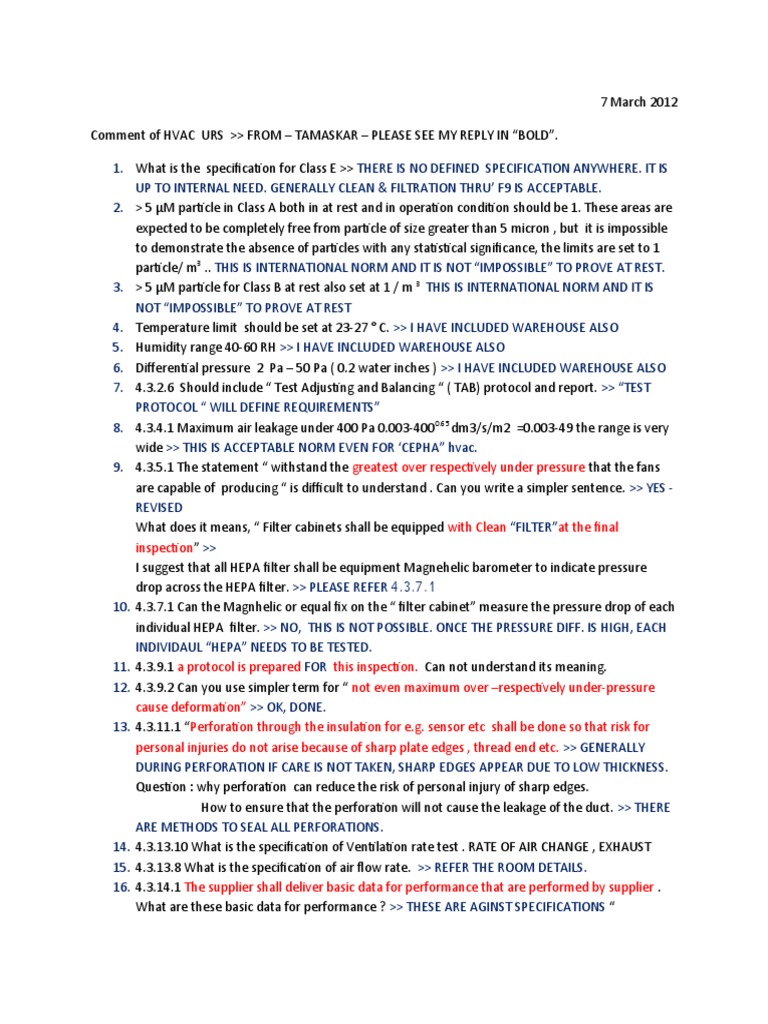 HVAC Specification Comments and Clarifications | PDF | Duct (Flow ...