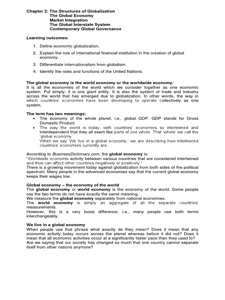 Lesson 2 Structures of Globalization | PDF | Globalization | Market ...
