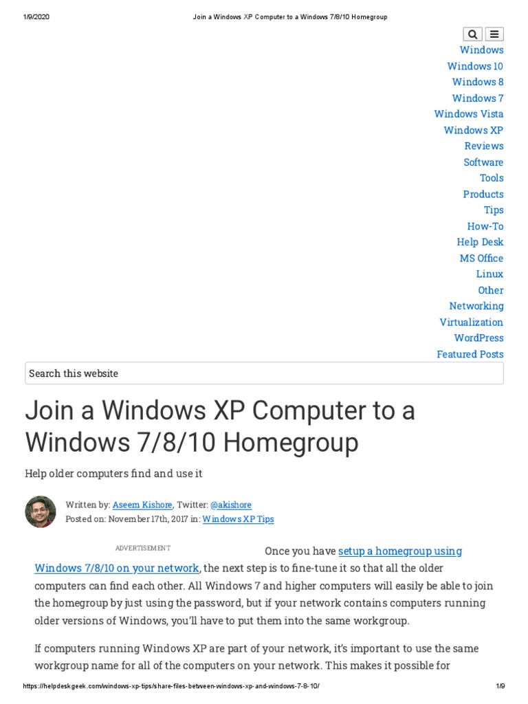 Join A Windows XP Computer To A Windows 7-8-10 Homegroup | Download ...