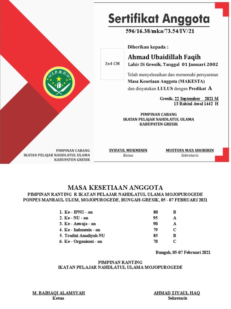 Form Sertifikat MAKESTA | PDF