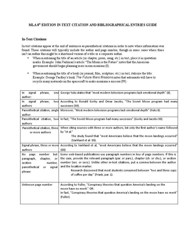 MLA 8th EDITION IN TEXT AND BIBLIOGRAPHY 1 | PDF | Citation | Ellipsis