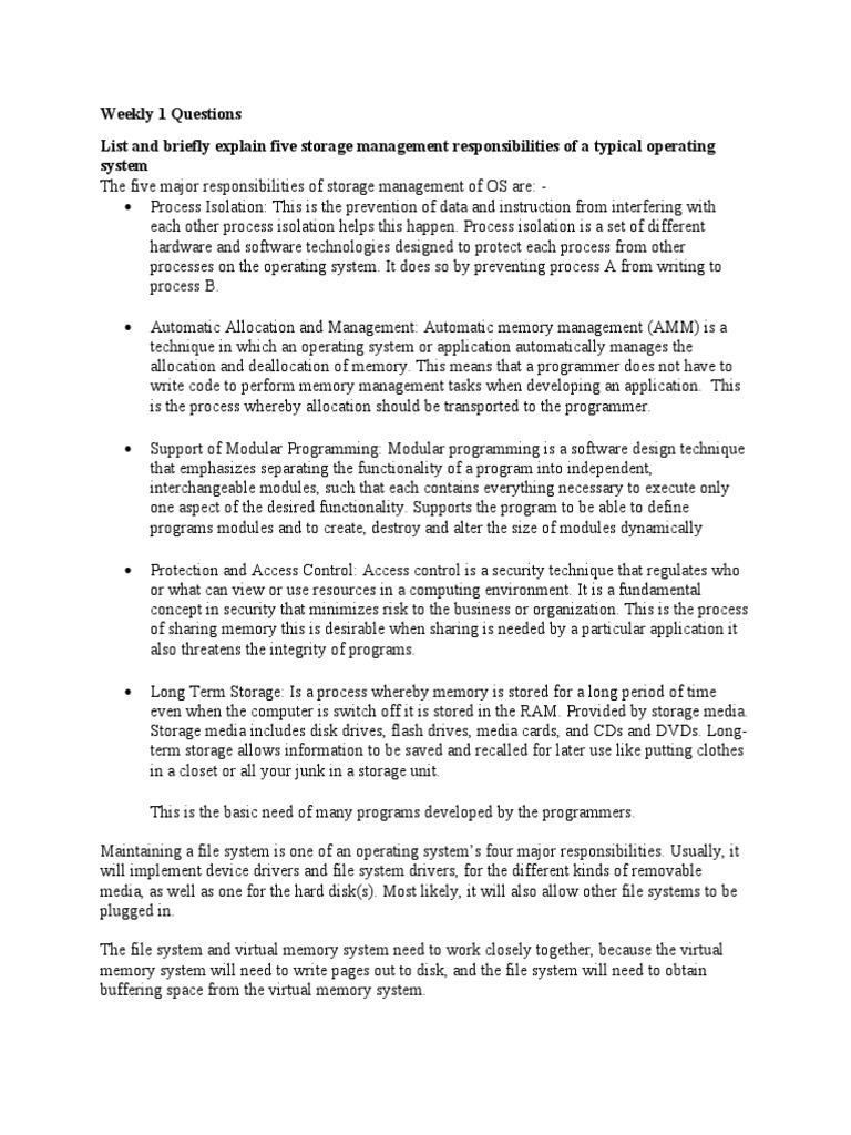 Week 1 Question - Operating System | Download Free PDF | Computer Data ...