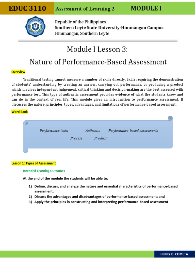 ENGCOY, WM. M1 Lesson 3 | PDF | Educational Assessment | Learning