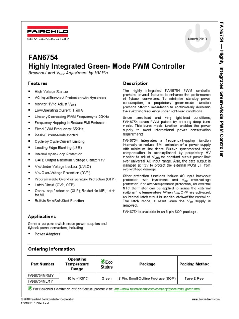 FAN6754 Highly Integrated Green-Mode PWM Controller: Features Description | PDF | Capacitor ...
