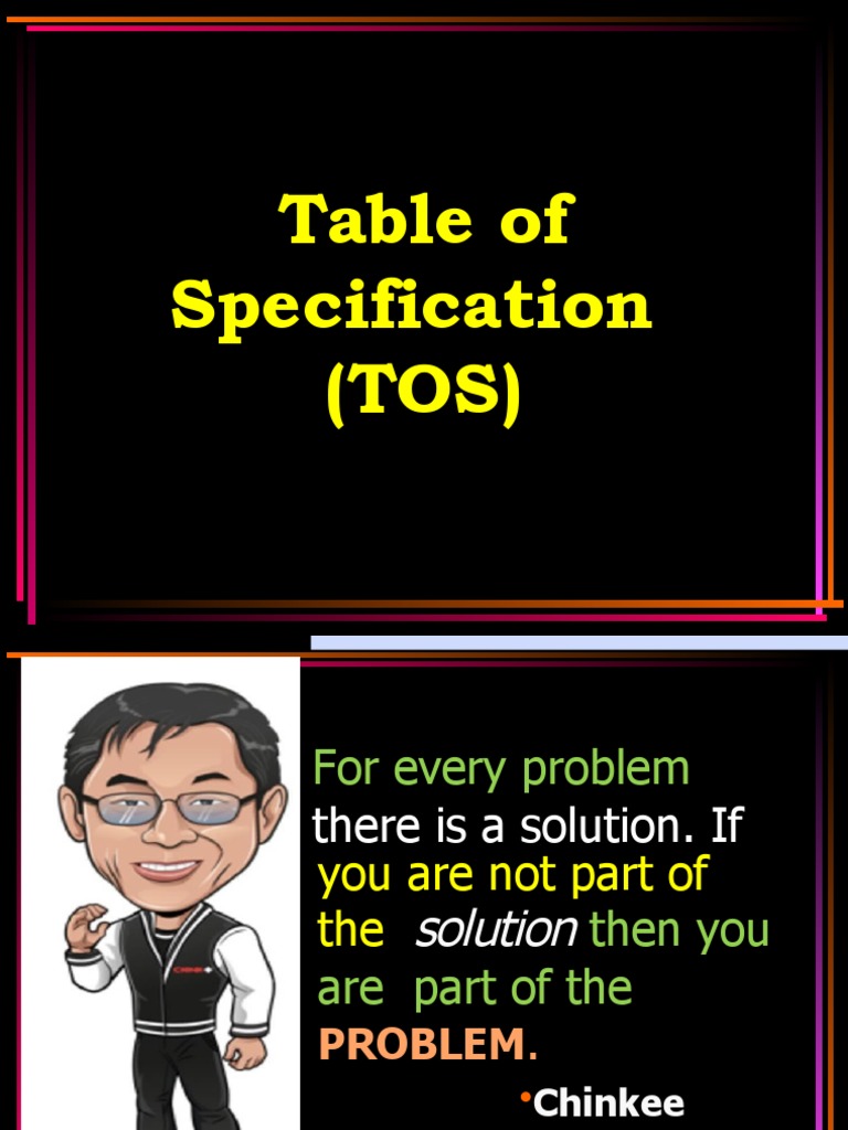 Table of Specification (TOS) | PDF | Educational Assessment | Cognition
