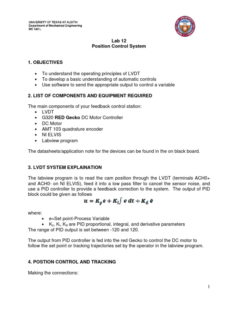 Lab 12 Position Control System | PDF | Control Theory | Systems Theory