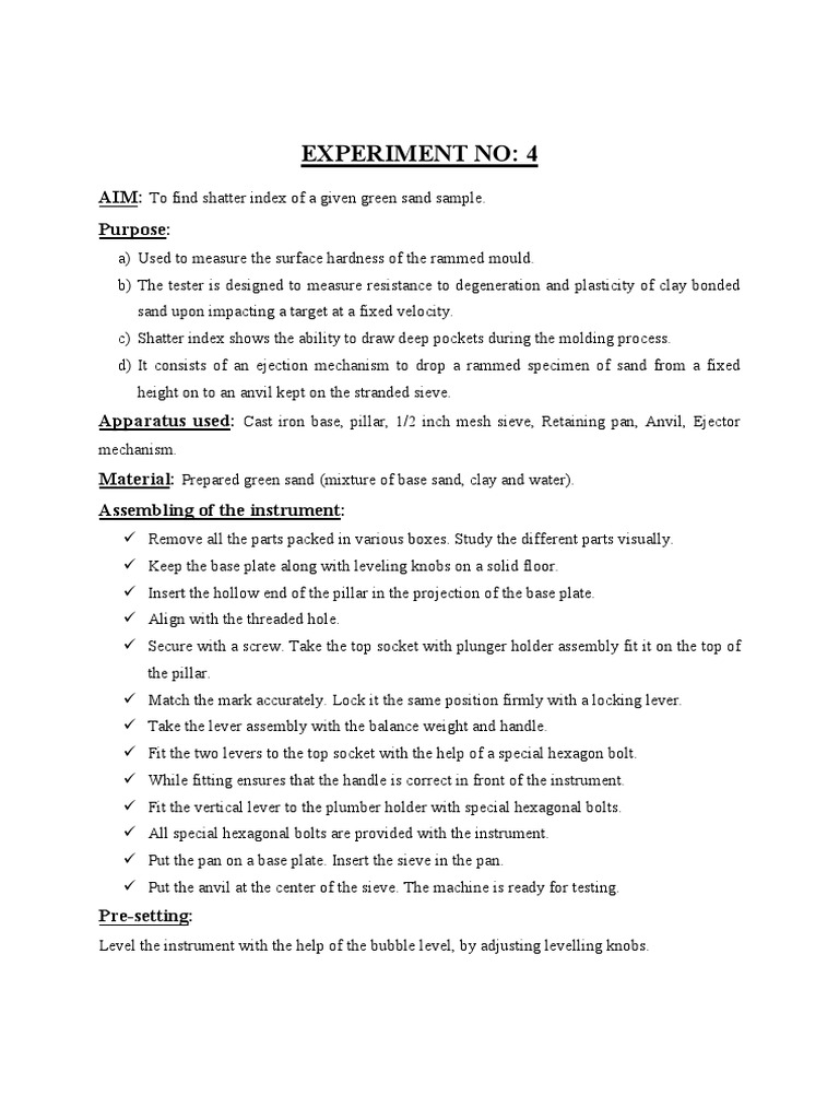 Determining the Shatter Index of Green Sand: An Experiment on Measuring ...