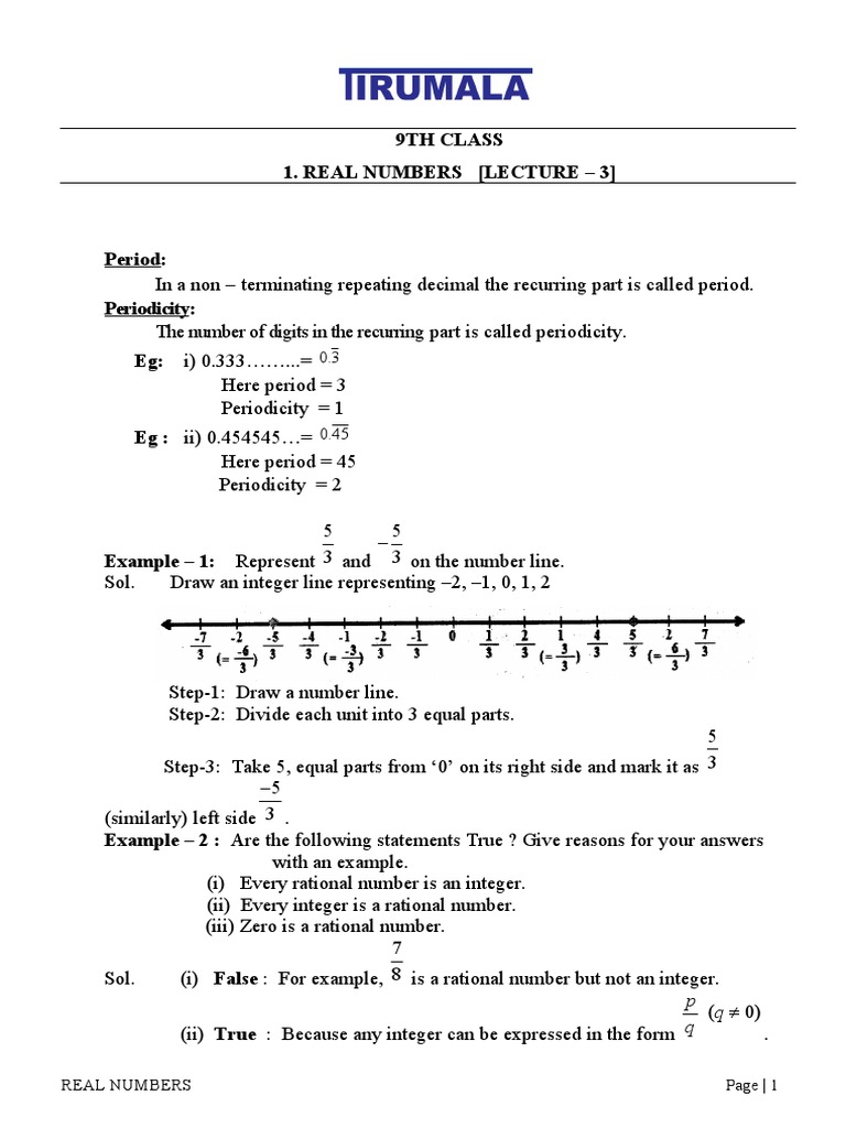 9TH Class Real Numbers PDF-3 | PDF | Numbers | Rational Number