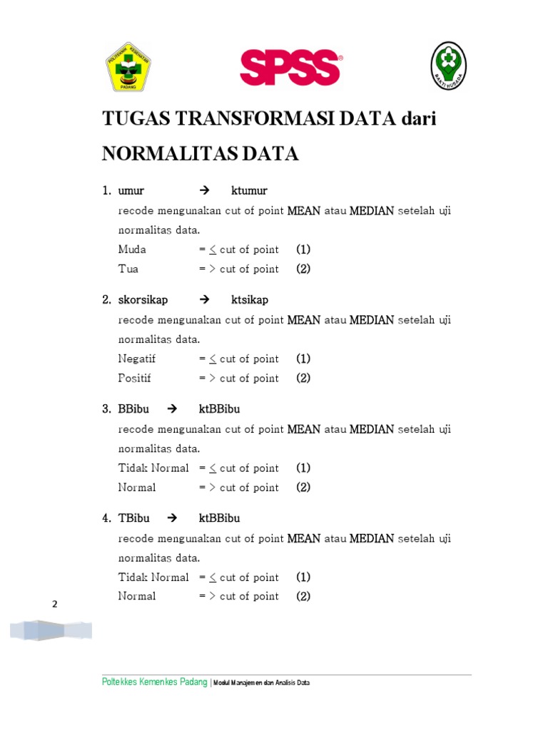TUGAS Transformasi Data Ners Normalitas | PDF | Metode & Bahan Ajar