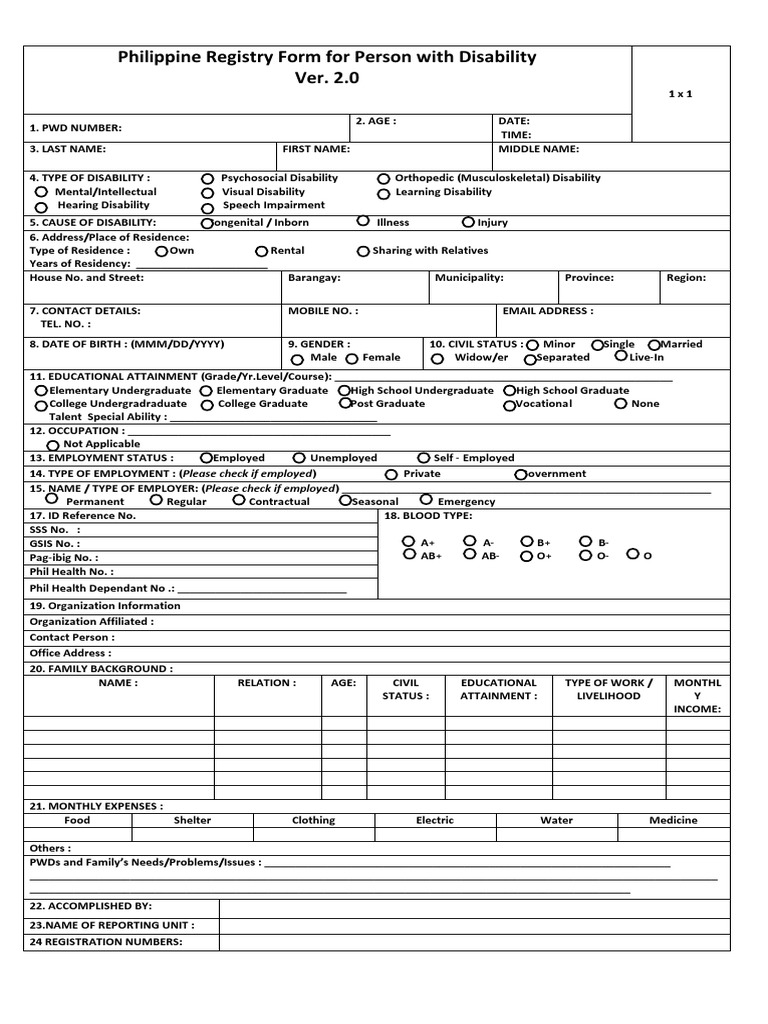 Philippine Registry Form For Person With Disability Ver. 2.0 | Download ...
