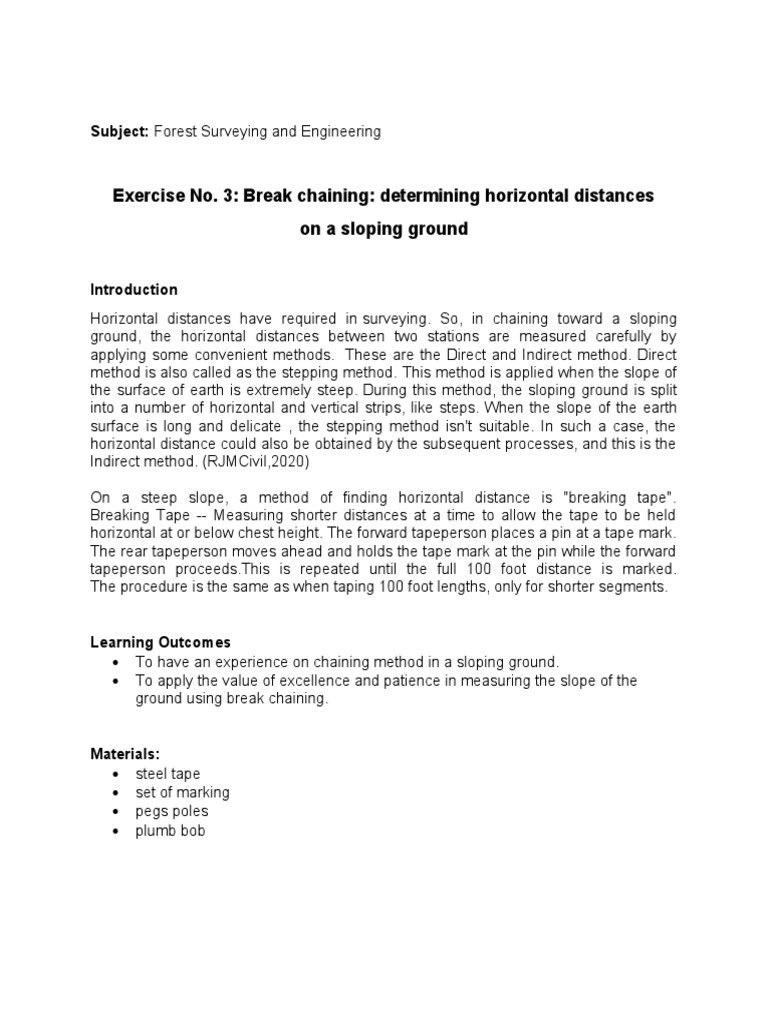 Exercise No. 3: Break Chaining: Determining Horizontal Distances On A ...