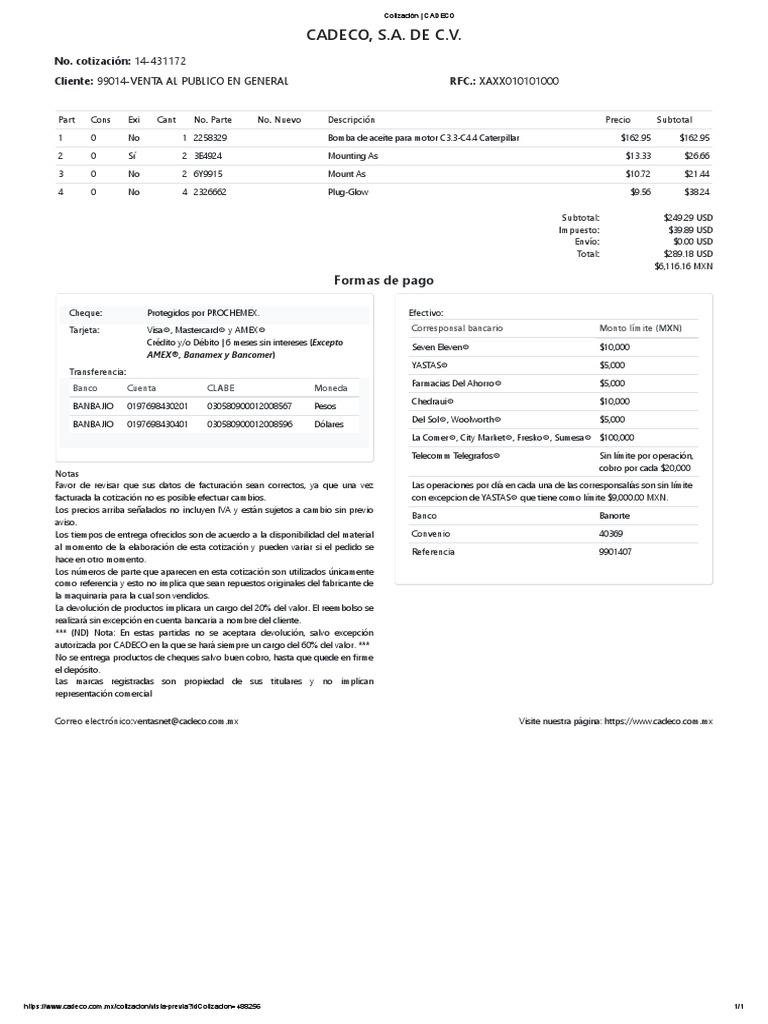 Cotización - CADECO 2 | PDF | Bancos | Tarjeta de débito