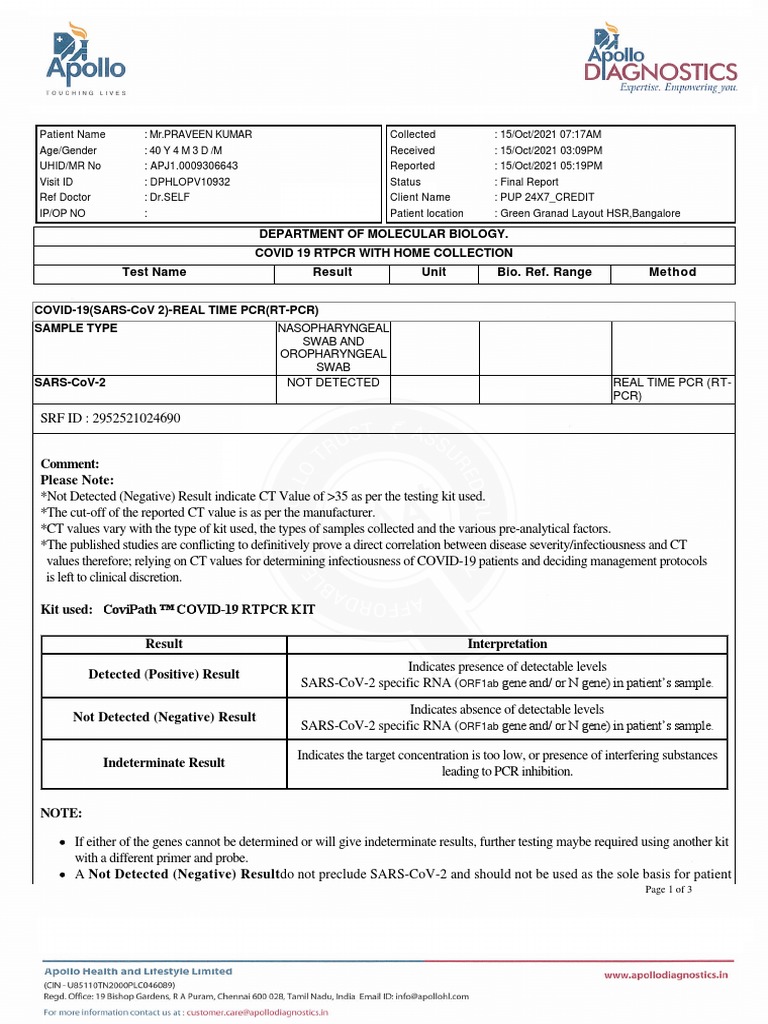 Department of Molecular Biology. Covid 19 RTPCR With Home Collection ...