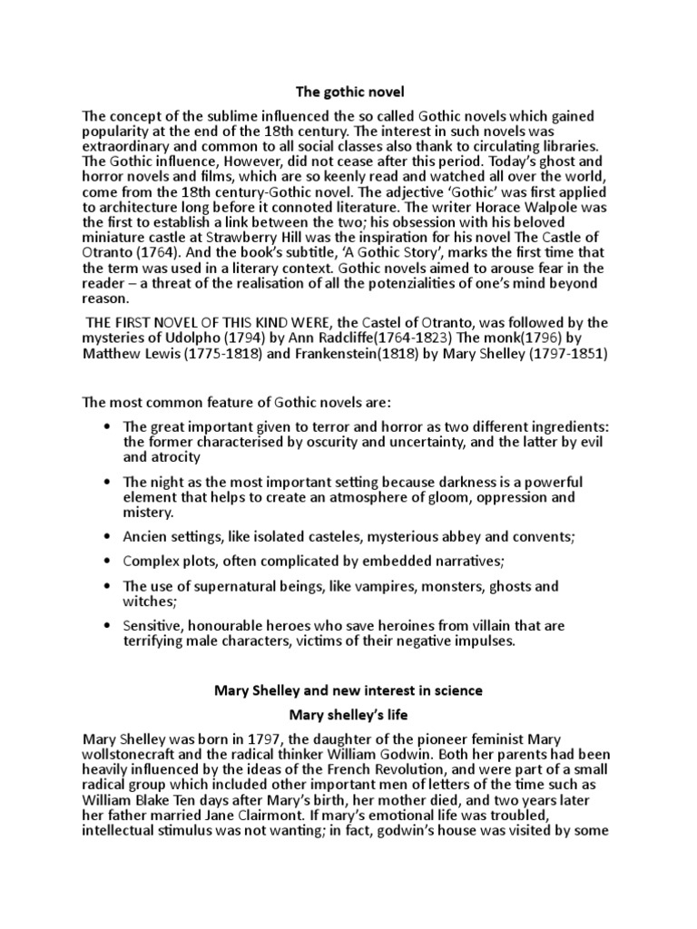 The Gothic Novel | PDF | Mary Shelley | Frankenstein