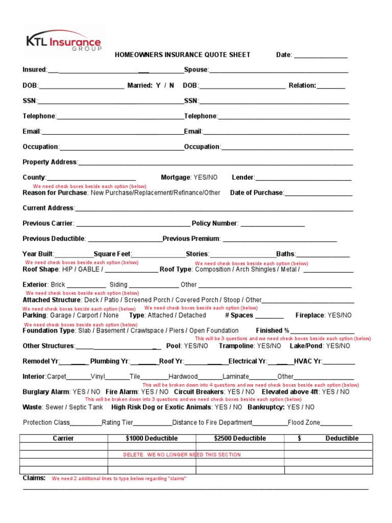 Home Quote Sheet RVD 08282018 | PDF | Deductible | Insurance